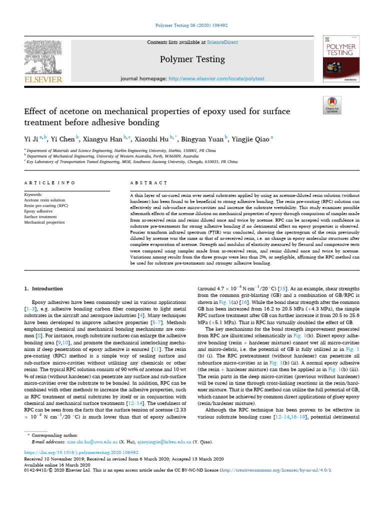 Effect of Acetone on Mechanical Properties of Epoxy Used for Surface ...