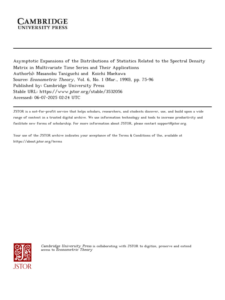 Asymptotic Expansions of The Distributions of Statistics Related To The Spectral Density Matrix ...