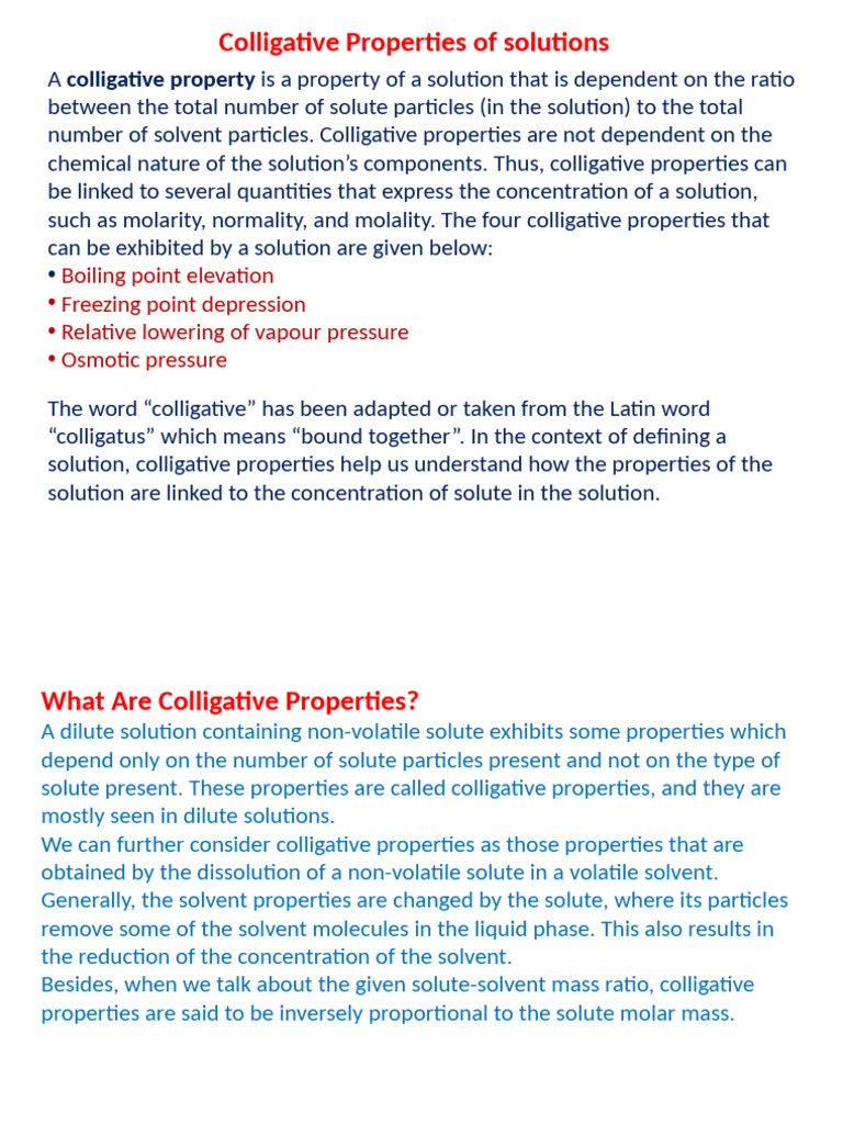 Colligative Properties of Solutions | PDF | Physical Sciences | Continuum Mechanics