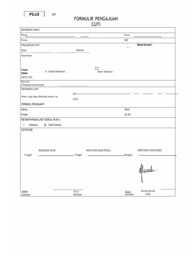 Surat Cuti p2.13 | PDF