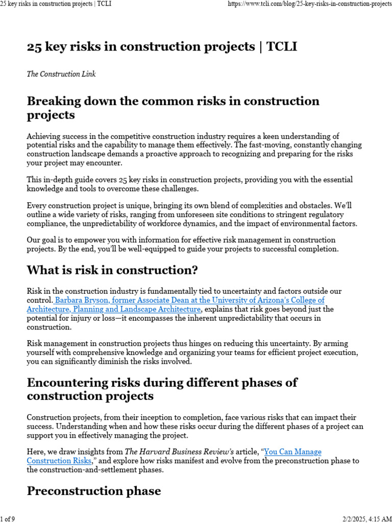 25 Key Risks in Construction Projects | PDF | Risk | Risk Assessment