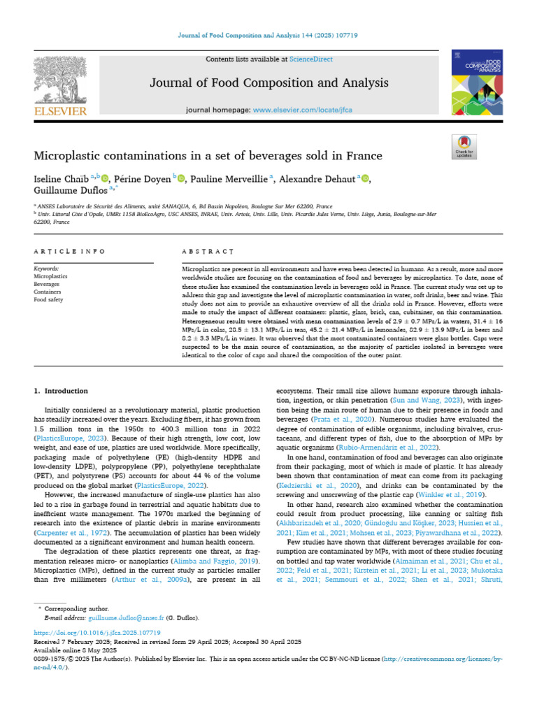 Microplastic Contamination in French Beverages | PDF | Plastic ...