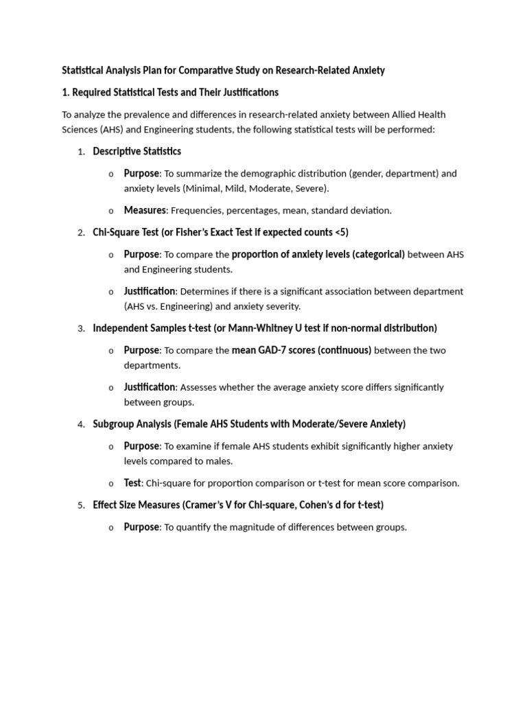 Statistical Analysis Plan For Comparative Study On Research | PDF