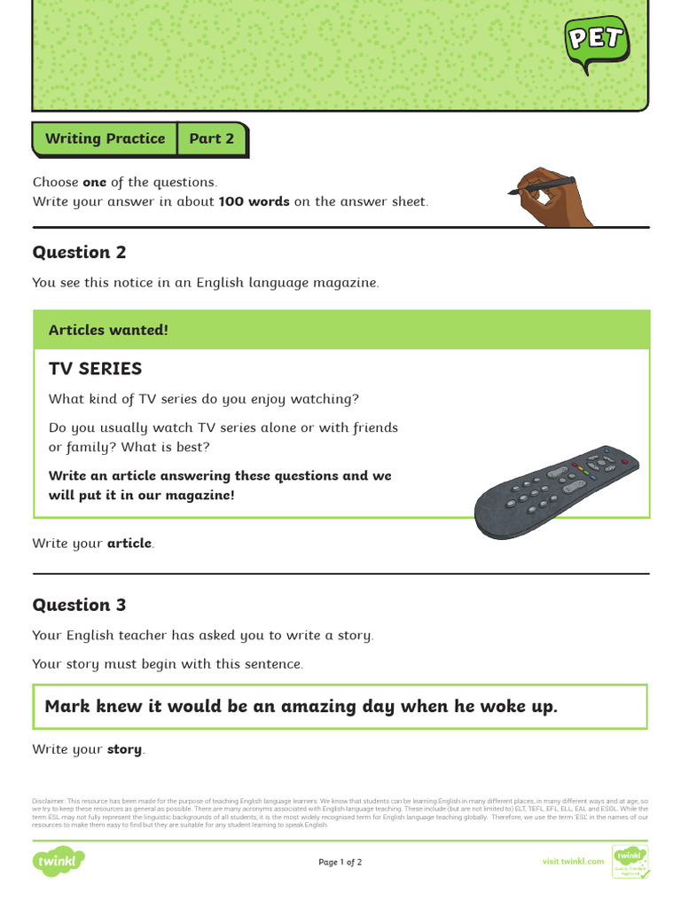 B1 Writing Practice: Part 2 Tasks | PDF