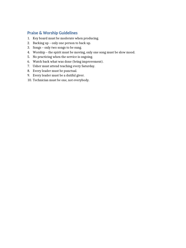 Praise and Worship Guidelines 1 | PDF