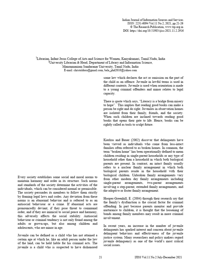 Juvenile Reading Habits in Tamil Nadu | PDF | Juvenile Delinquency | Crimes