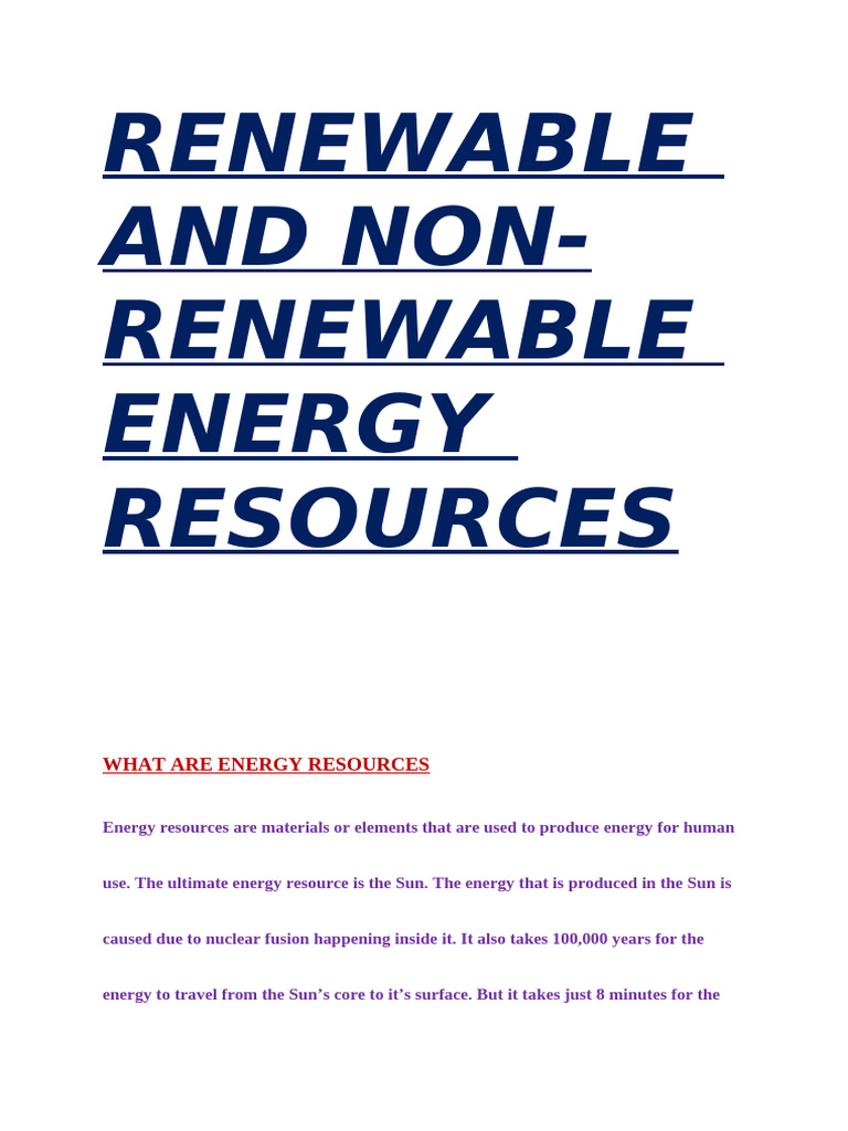 Renewable vs Non-Renewable Energy | PDF