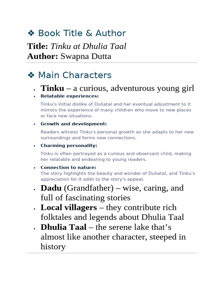 Tinku's Adventures at Duliatal | PDF