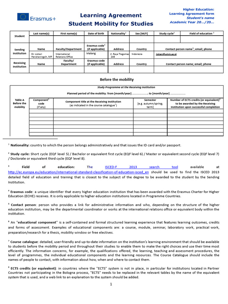 Learning Agreement Erasmus | PDF | Academic Degree | Learning