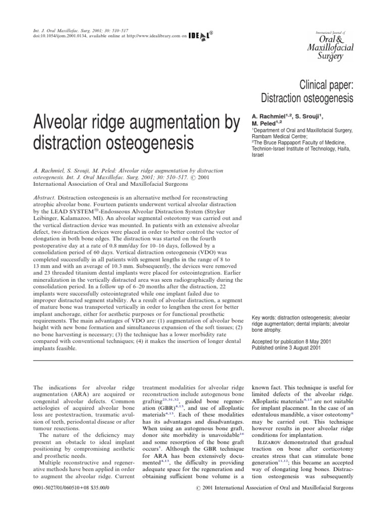 Alveolar Ridge Augmentation by Distraction Osteogenesis | PDF | Dental ...