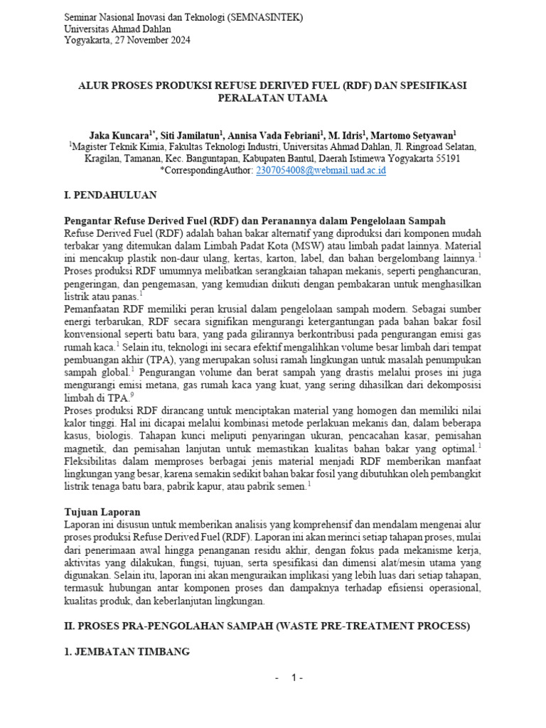 Proses Produksi Refuse Derived Fuel (RDF) | PDF