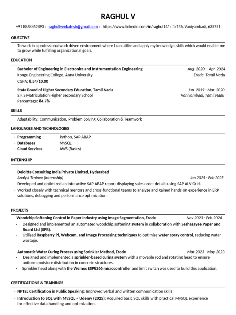 Raghul v -- Resume | PDF | My Sql | Computing