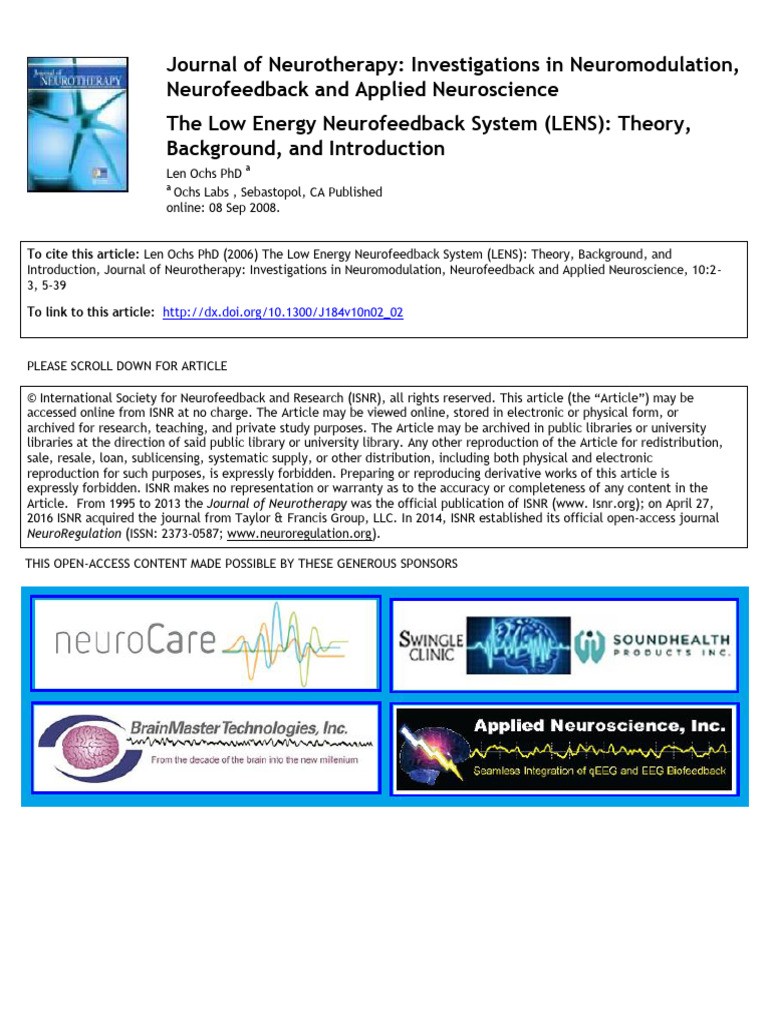 The Low Energy Neurofeedback System (LENS) Theory Background, and ...