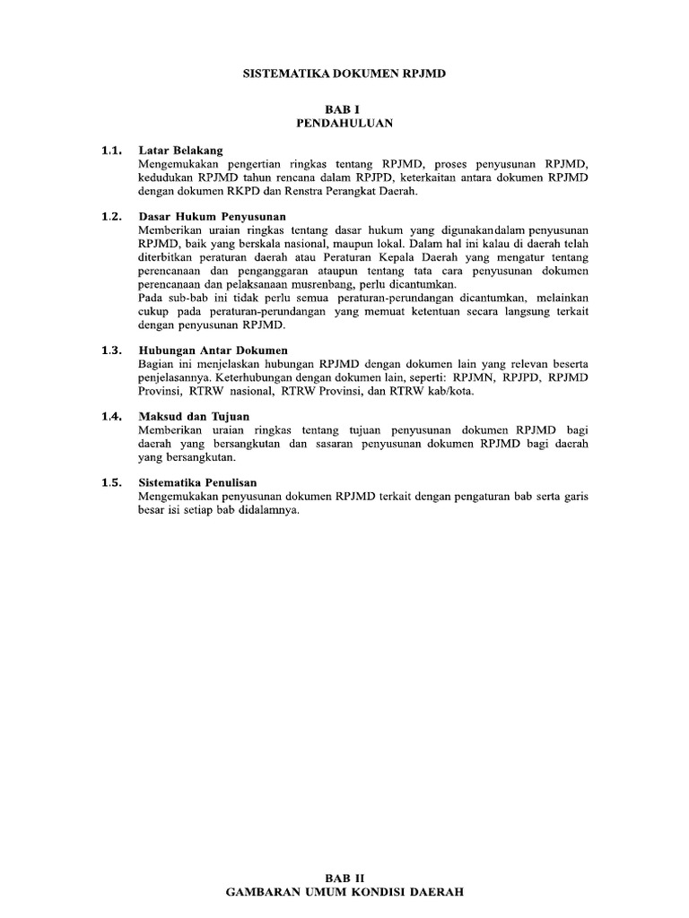 RPJMD - Sistematika Dokumen RPJMD | PDF