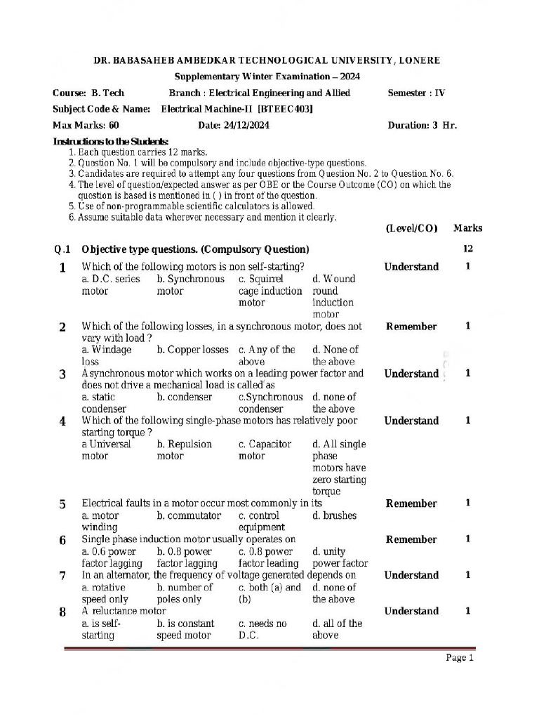 Semester - 4-ELECTRICAL MACHINE-II (1) - Transformed | PDF