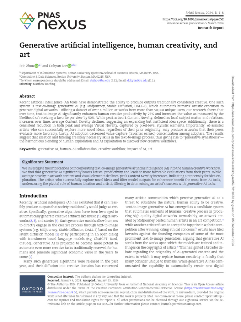 Generative Artificial Intelligence, Human Creativity, and | PDF ...
