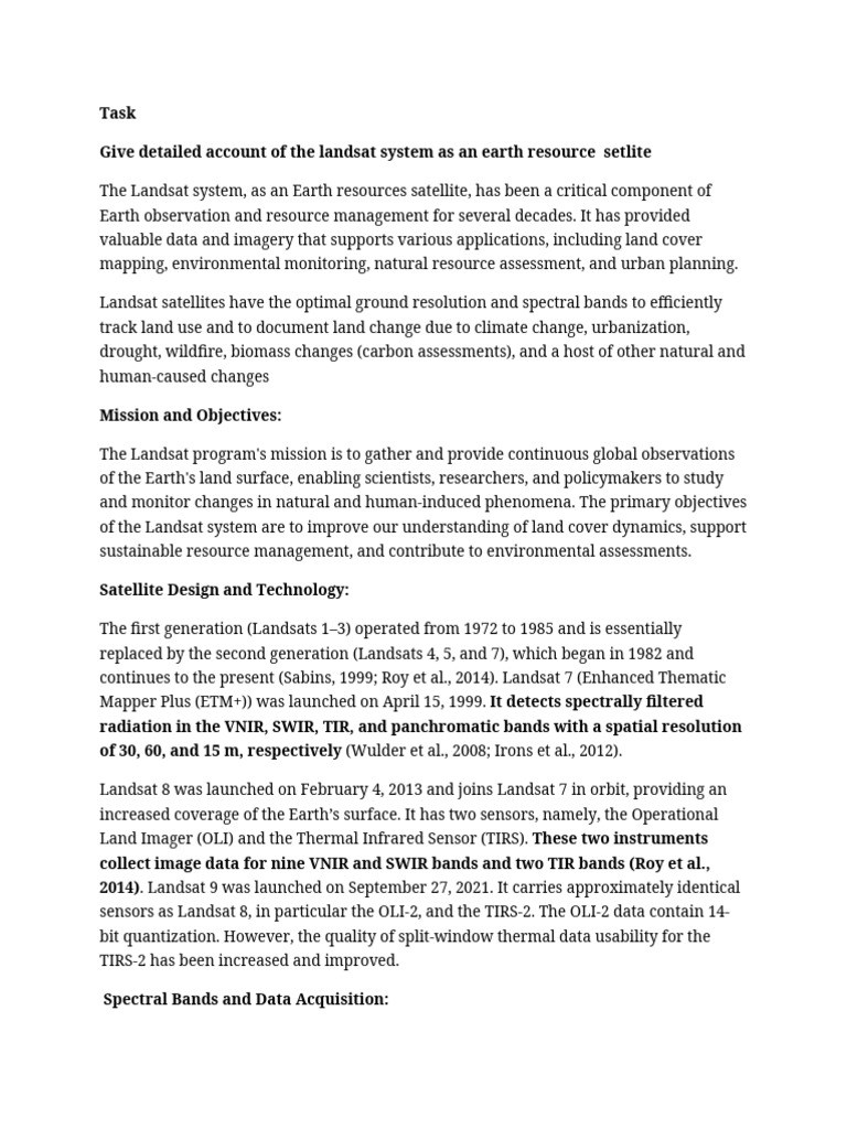Overview of the Landsat Earth Satellite System | PDF