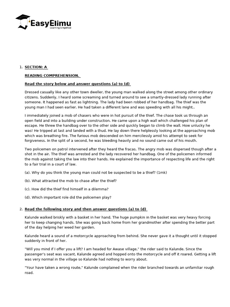 English - Grade 8 Term 1 Opener Exams 2024 Set 1-157 | PDF