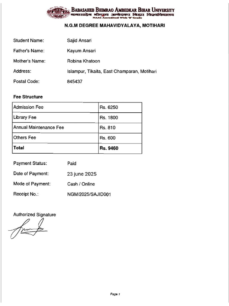 Fee Receipt | PDF