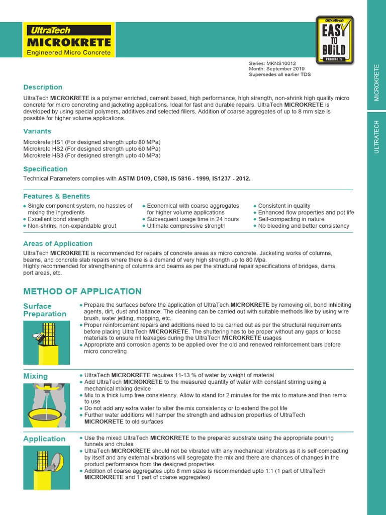 UltraTech Microkrete HS2 Technical Data | PDF | Concrete | Structural ...