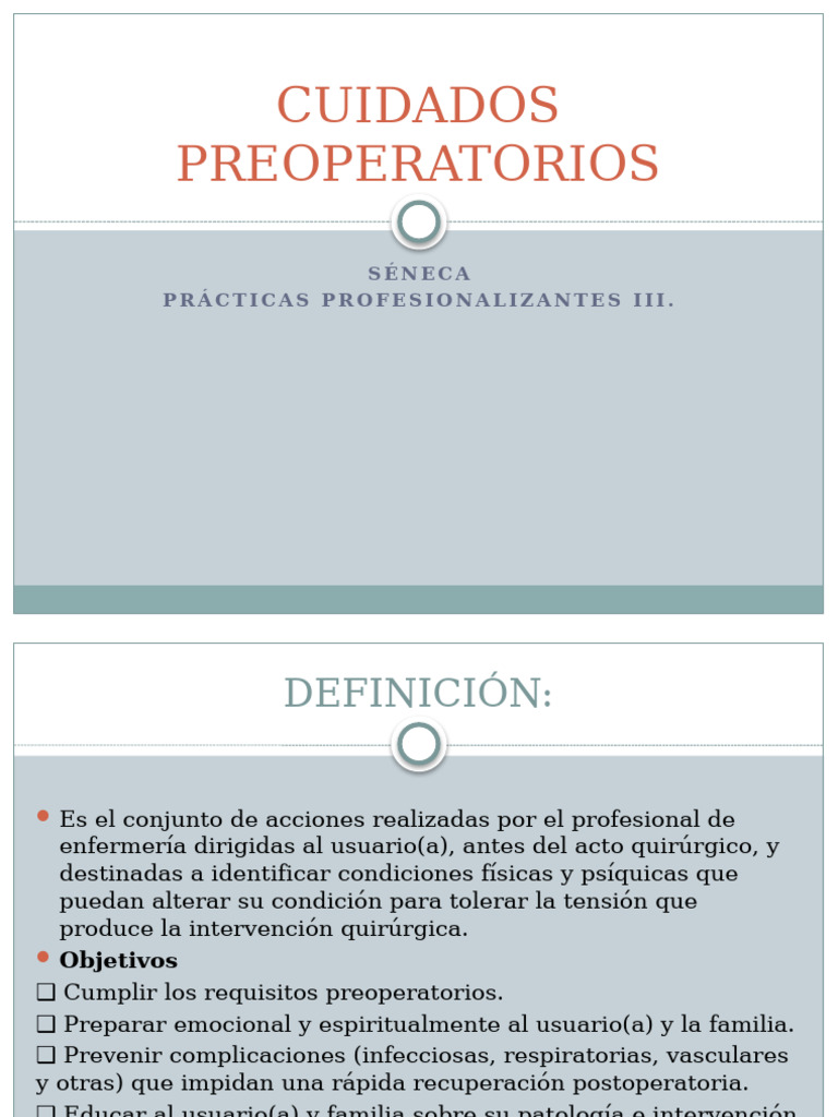Cuidados Preoperatorios en Enfermería | PDF | Sangre | Especialidades ...