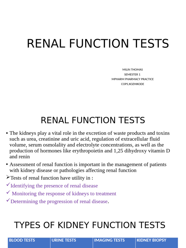 Renal Function Test | PDF | Creatinine | Kidney