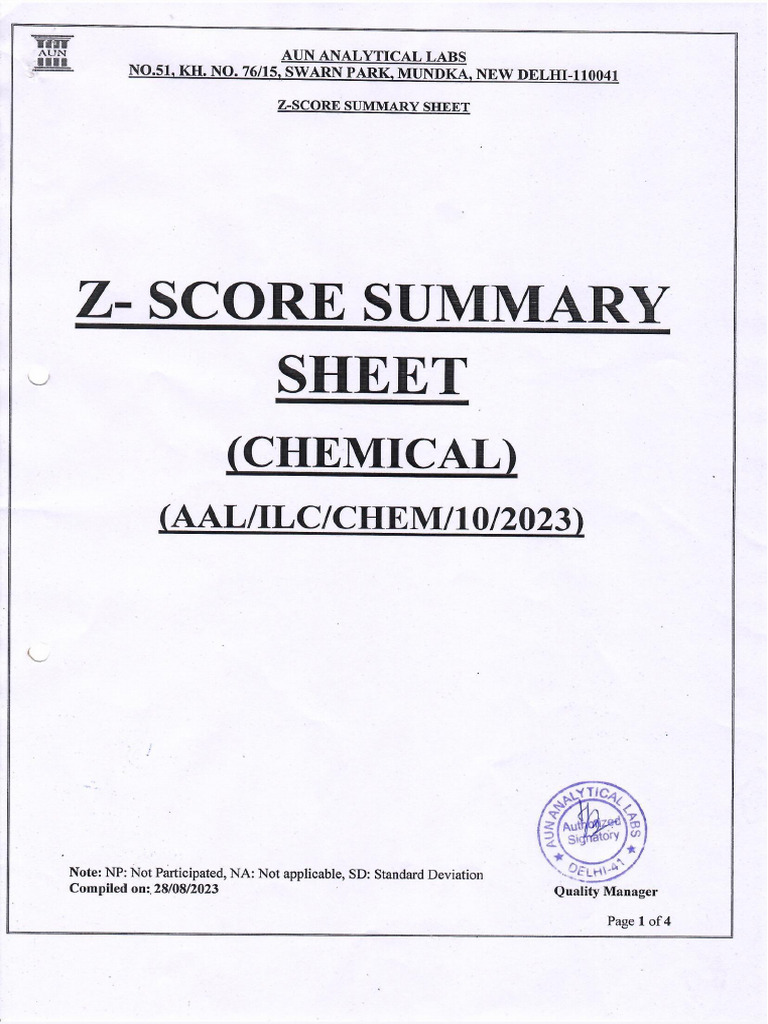 Z Score Chemical 2023 Summary | PDF