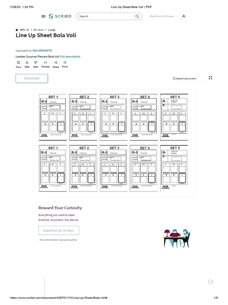 Line Up Sheet Bola Voli - PDF | PDF | Scribd