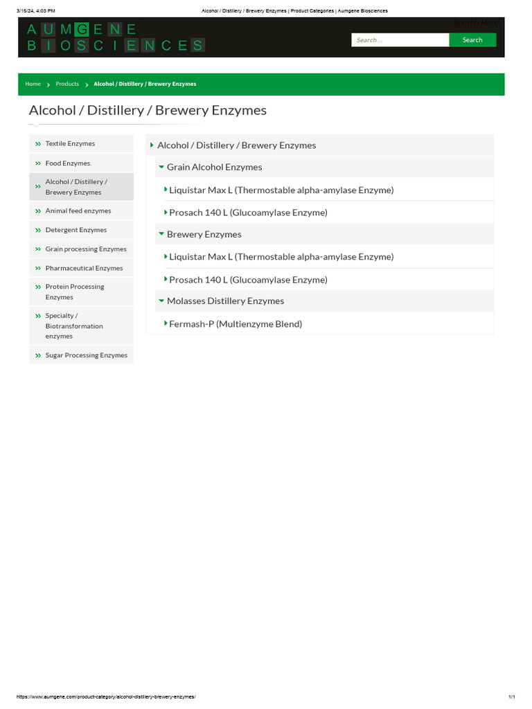 Alcohol - Distillery - Brewery Enzymes - Aumgene Biosciences | PDF