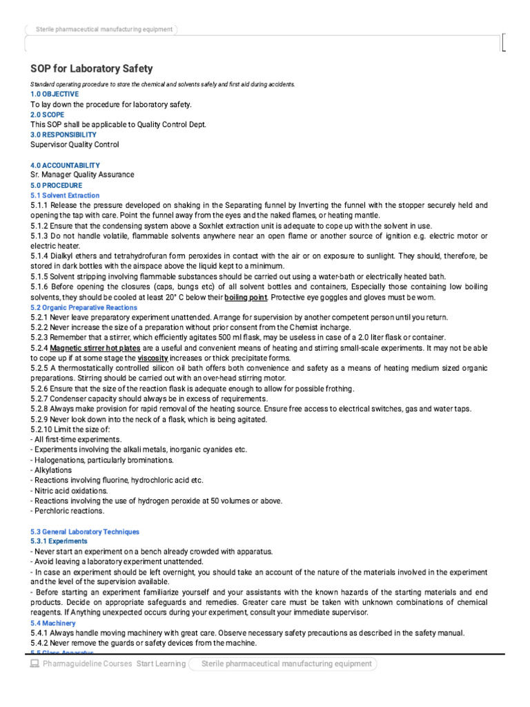 Laboratory Safety SOP for Chemicals | PDF | Laboratories | Solvent