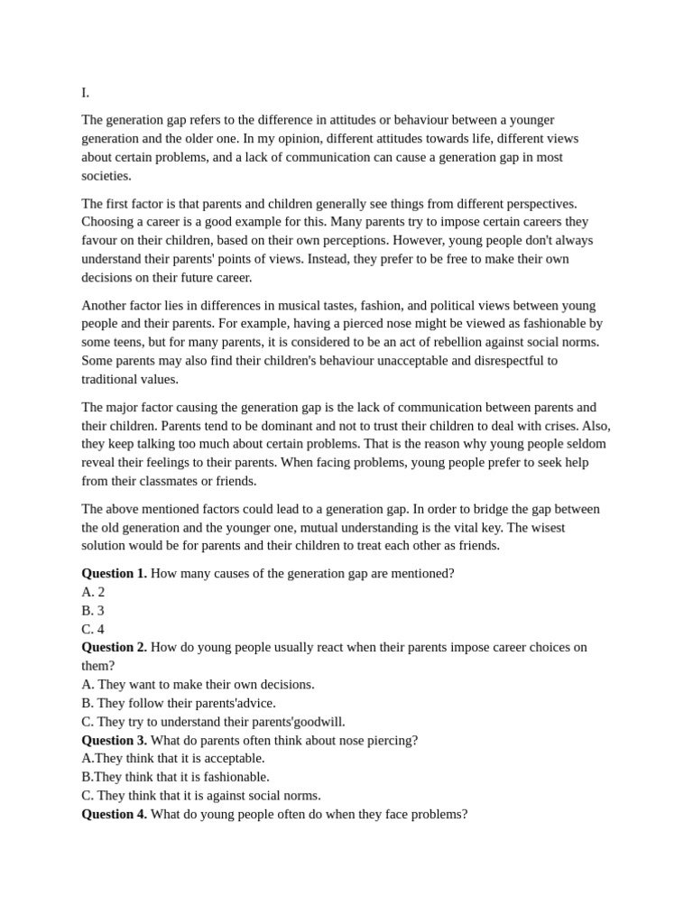 Reading Unit 2 Generation Gap | PDF | Adolescence | Divorce