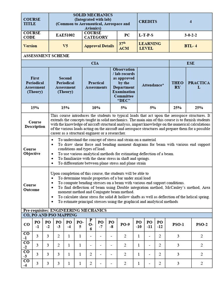 Solid Mechanics Syllabus | PDF | Beam (Structure) | Stress (Mechanics)