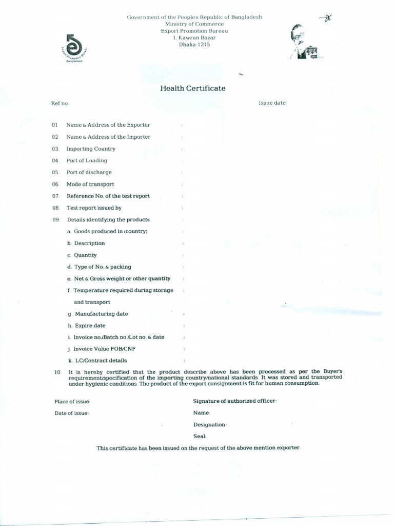 Healt Certificate Example | PDF