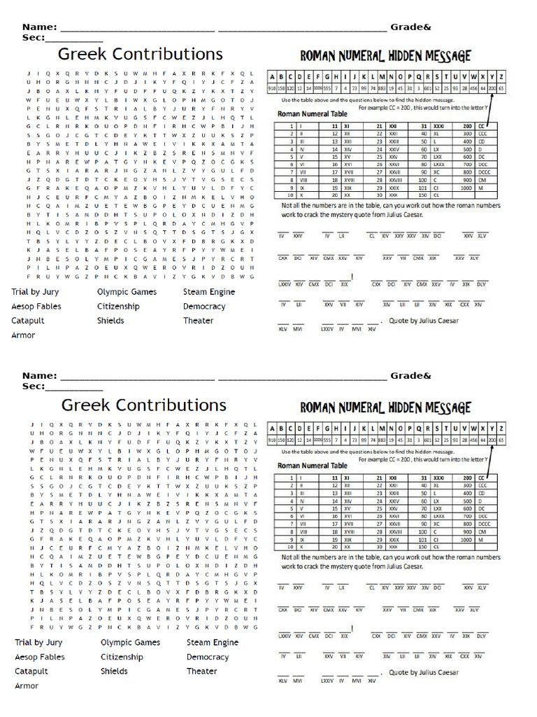 q2 Greek and Roman Contribution Activity Sheet | PDF