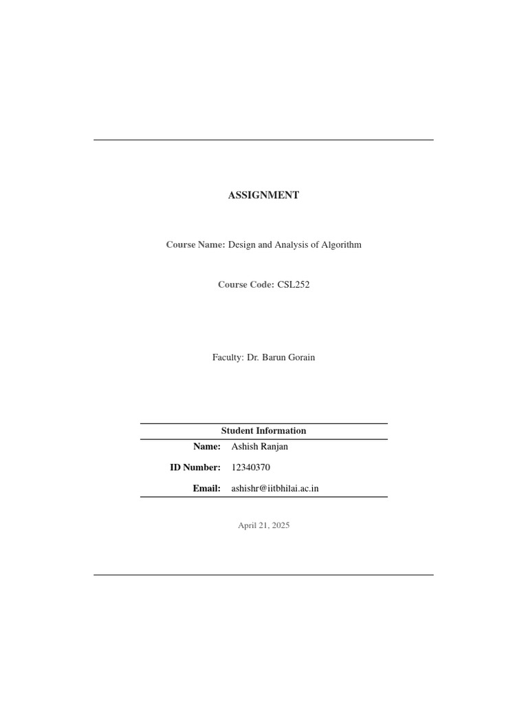 CSL252 Algorithm Assignment Submission | PDF