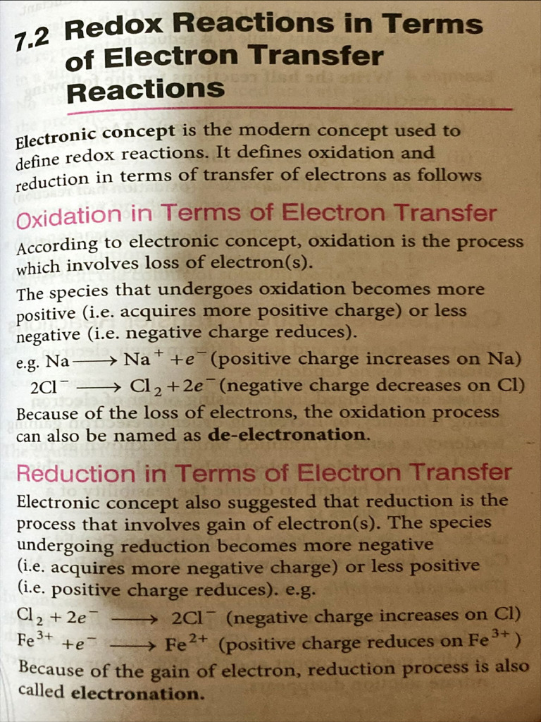 Redox Reactions in Terms of Electron Transfer Reactions | PDF
