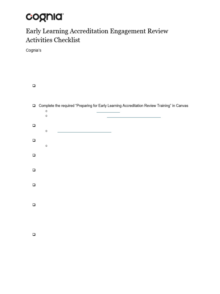 Early Learning Accreditation Checklist | PDF | Learning | Information