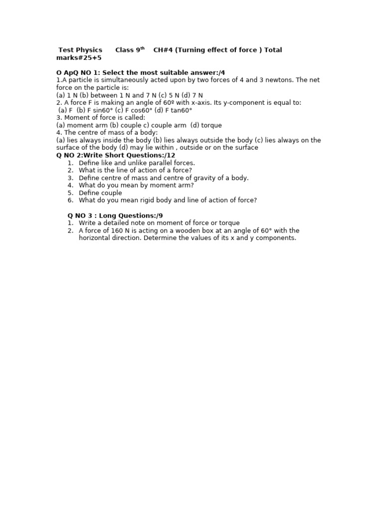 9th Physics CH4 Chapterwise | PDF