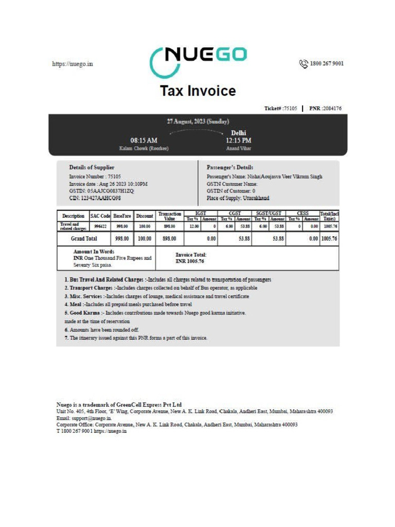 Neugo Bus Ticket | PDF