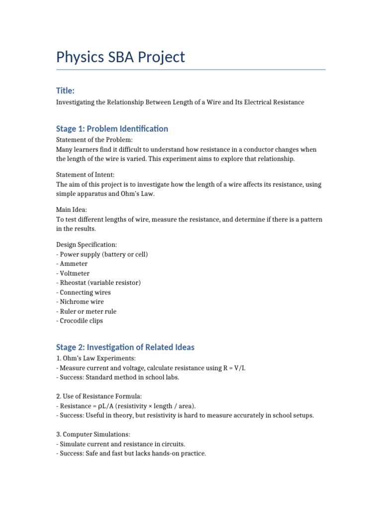 Physics SBA Project With Graph | PDF | Voltage | Quantity