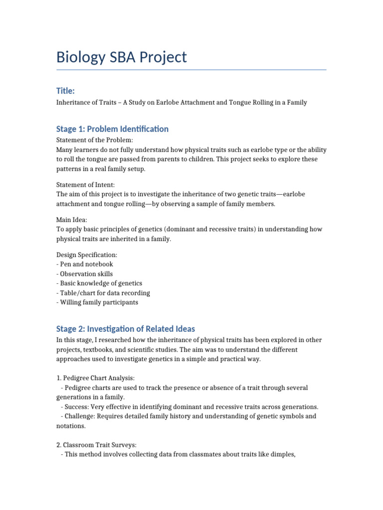 Biology Genetics SBA Project | PDF | Genetics | Heredity