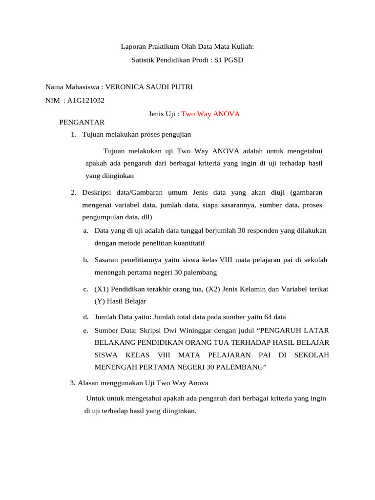 Laporan Uji Two Way ANOVA | PDF