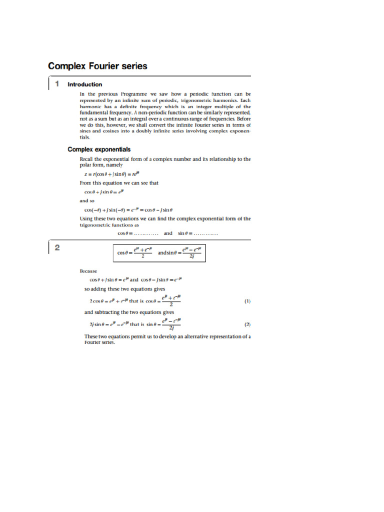 Complex Fourier Series and Transforms | PDF