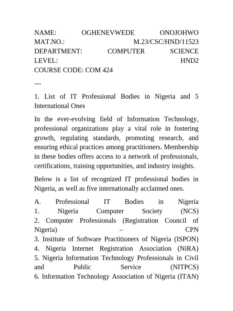 IT Professional Bodies in Nigeria | PDF | Intellectual Property | Patent