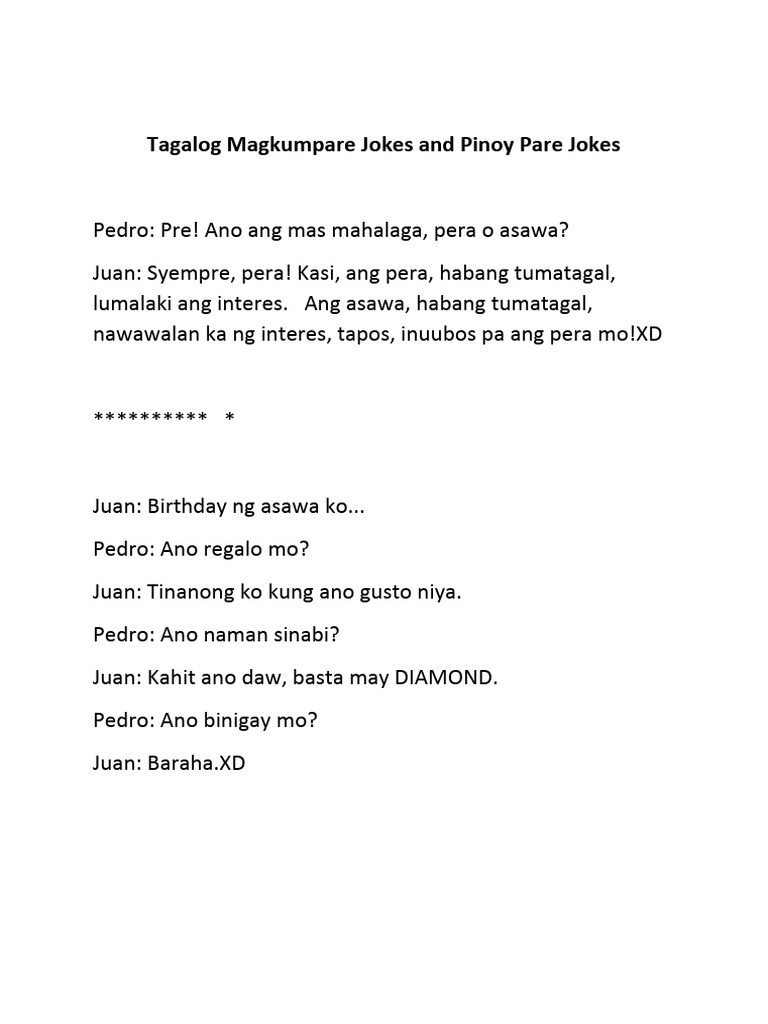 Tagalog Magkumpare Jokesand Pinoy Pare Jokes | PDF