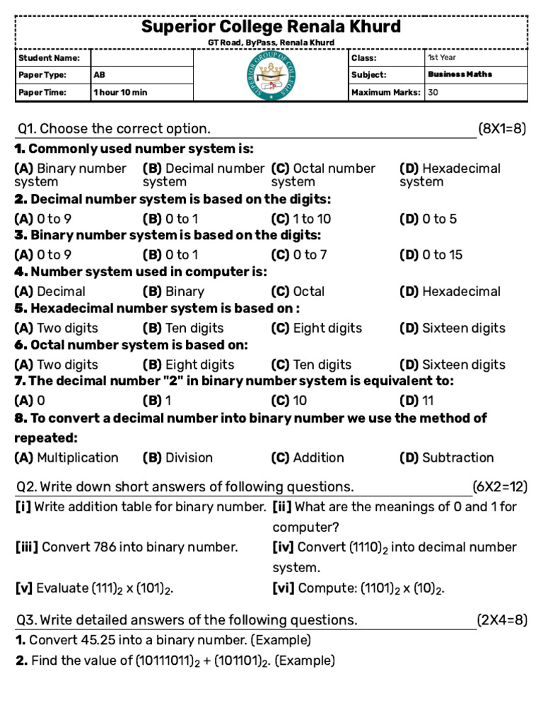 1st Year-Business Maths-B Math C 6 Sat 1 | PDF | Numbers | Mathematics