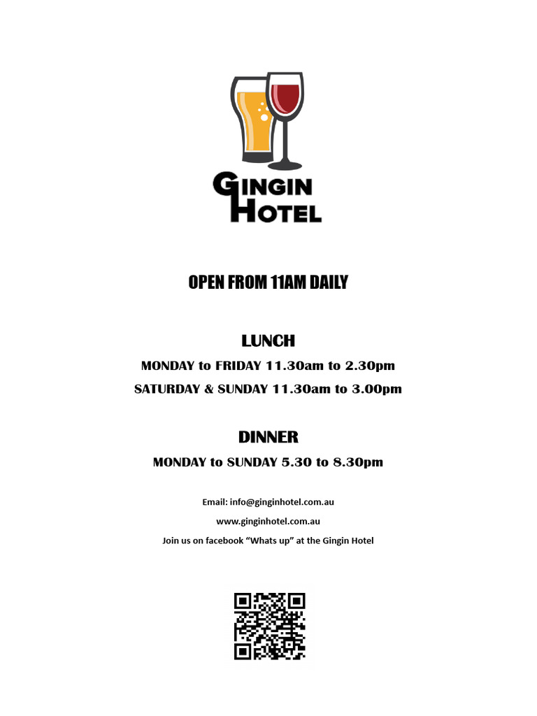 Gingin Hotel Menu Overview | PDF | Hamburgers | Sauce