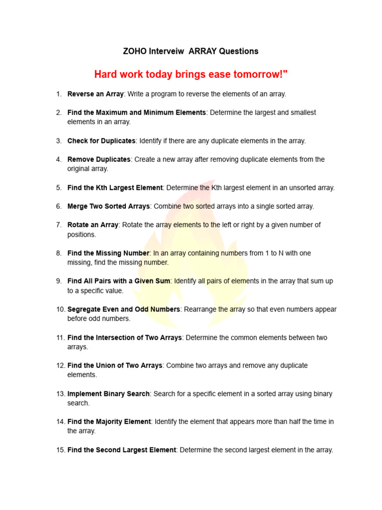 ZOHO Interveiw ARRAY Questions | PDF | Matrix (Mathematics) | Applied Mathematics
