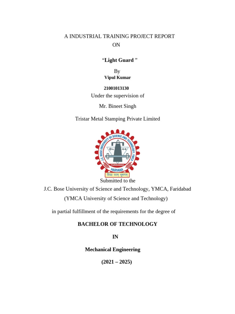Vipul Kumar (Industrial Report) 1 | PDF | Sheet Metal | Welding