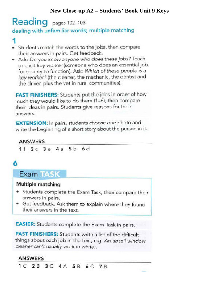 Students' Book Unit 9 - KEYS | PDF